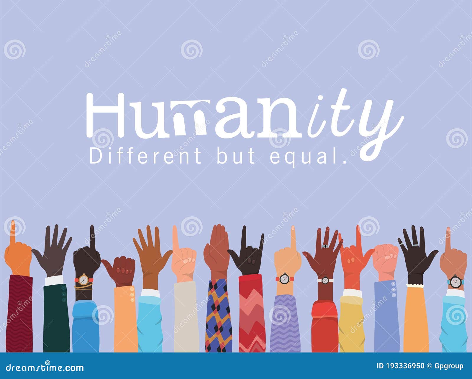Humanity Different but Equal and Diversity Hands Up Vector Design Stock ...