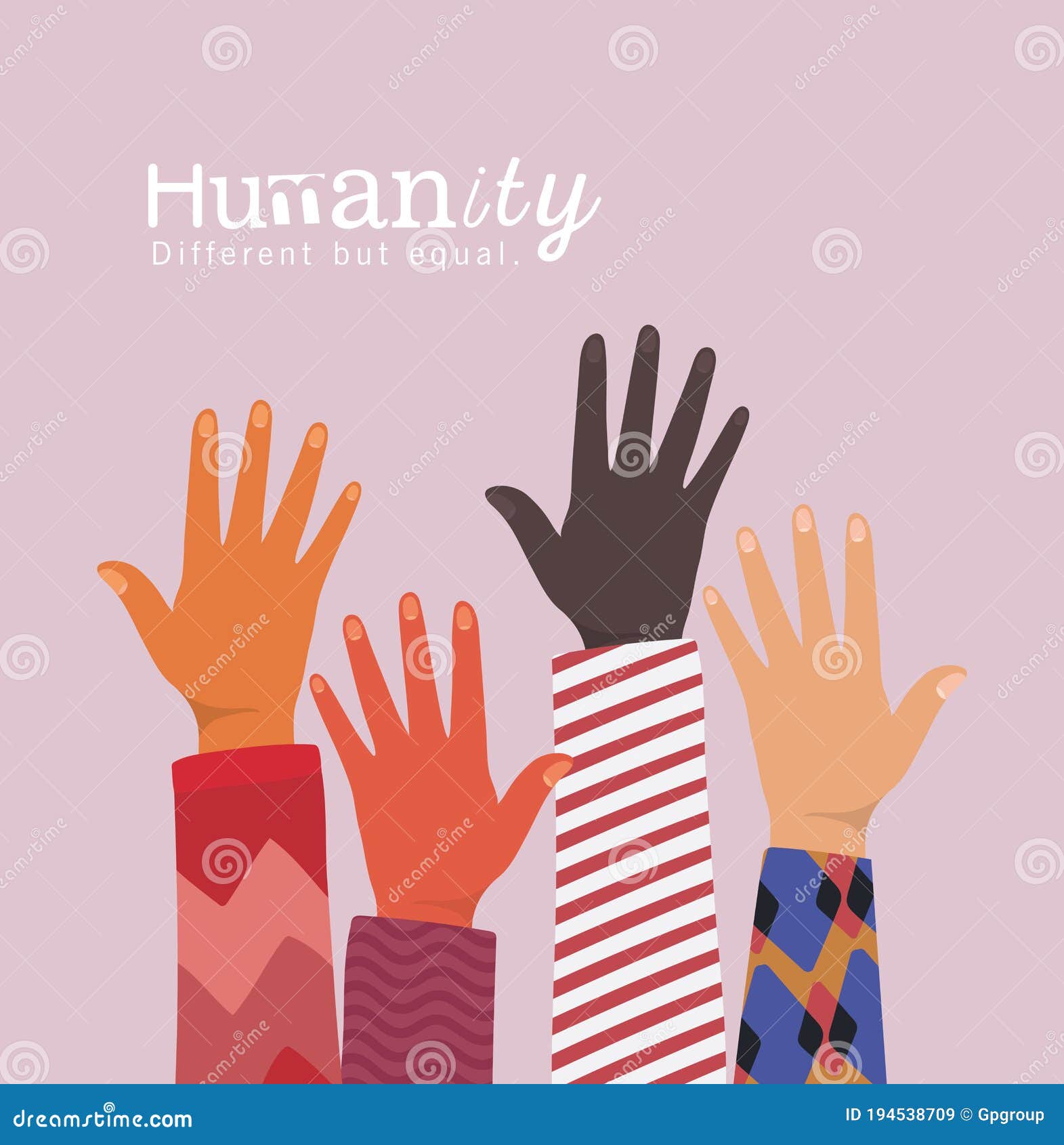 Humanity Different but Equal and Diversity Hands Up Vector Design Stock ...