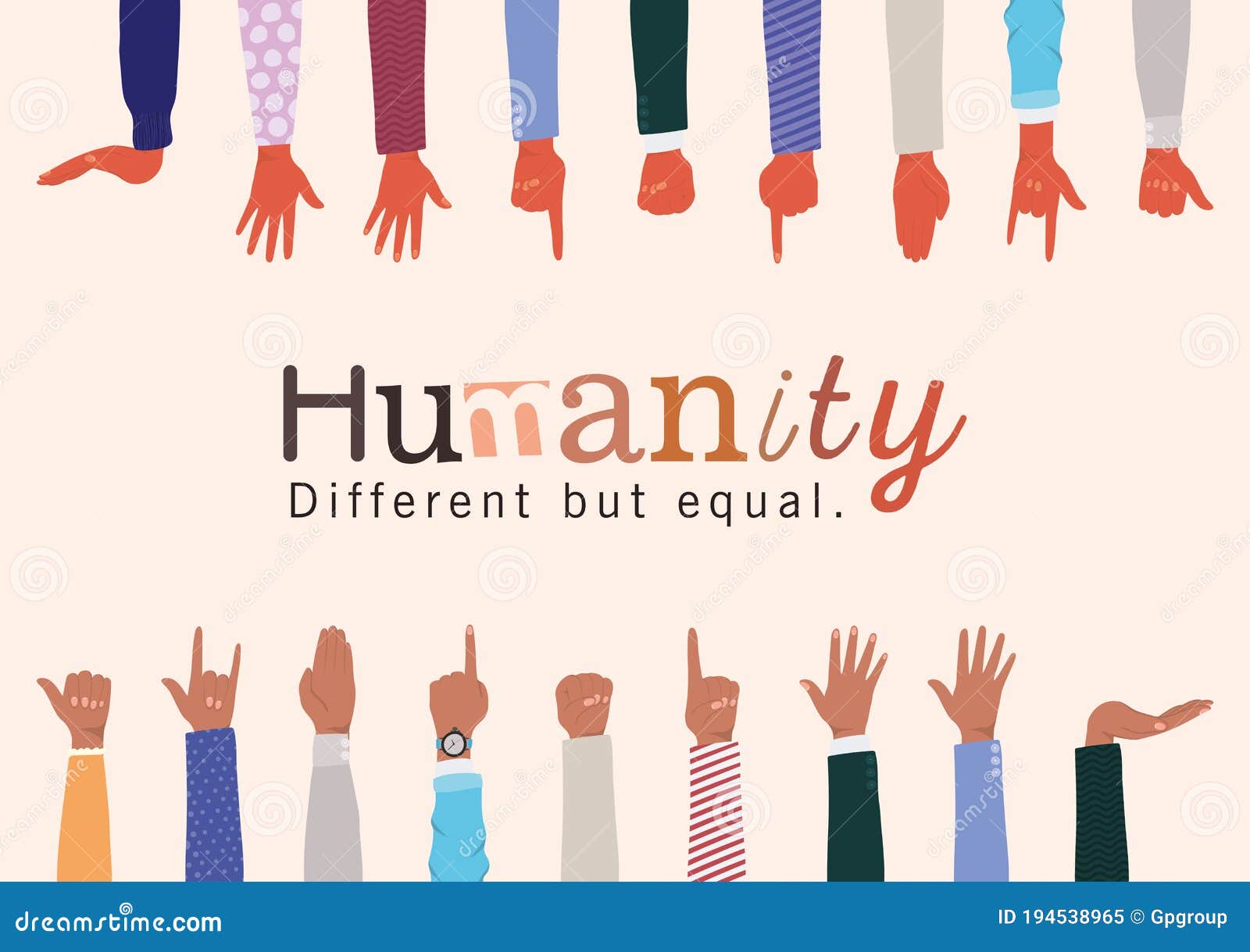 Humanity Different But Equal And Diversity Hands Skin Vector Design ...