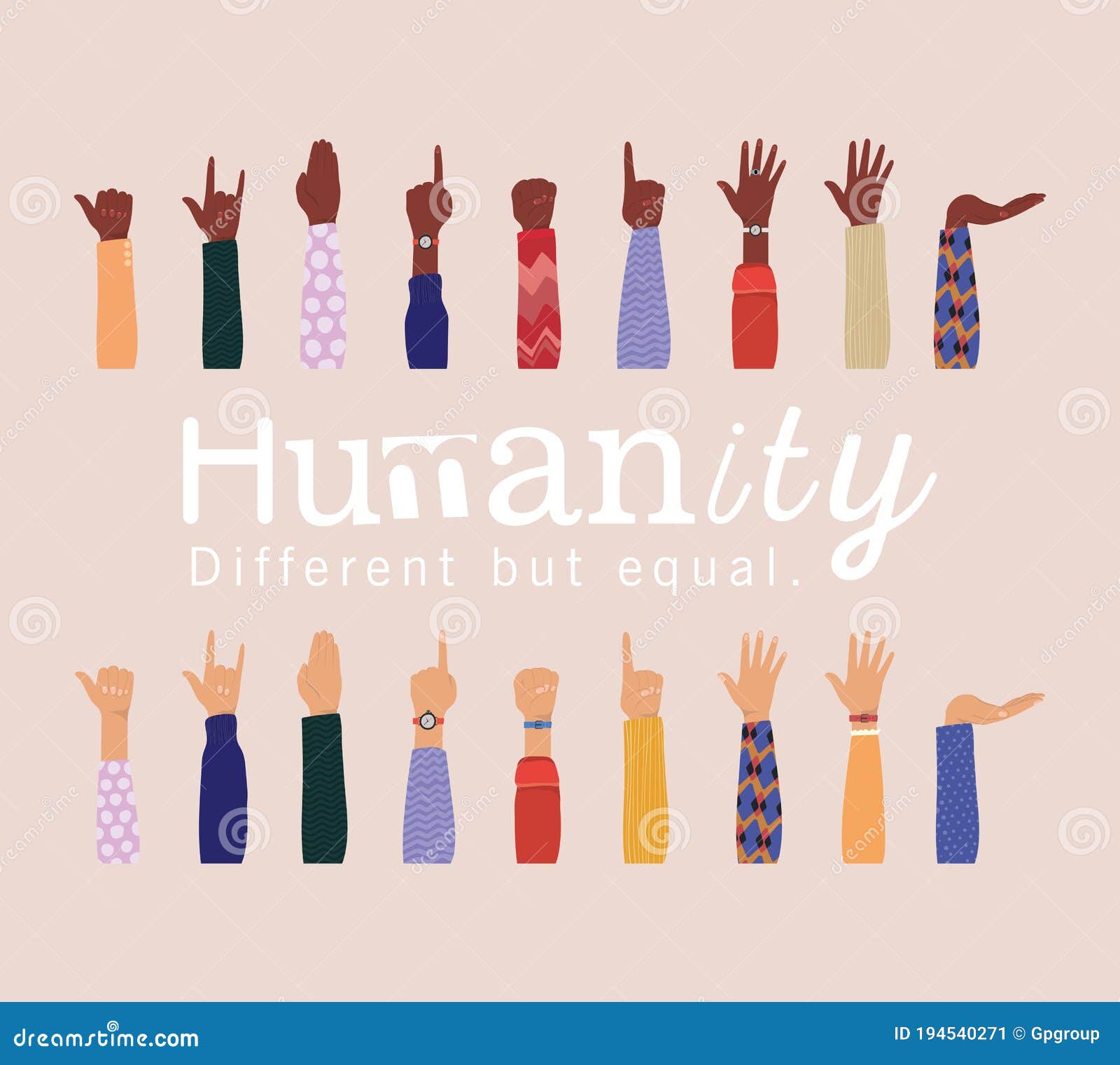 Humanity Different But Equal And Diversity Hands Skin Vector Design ...