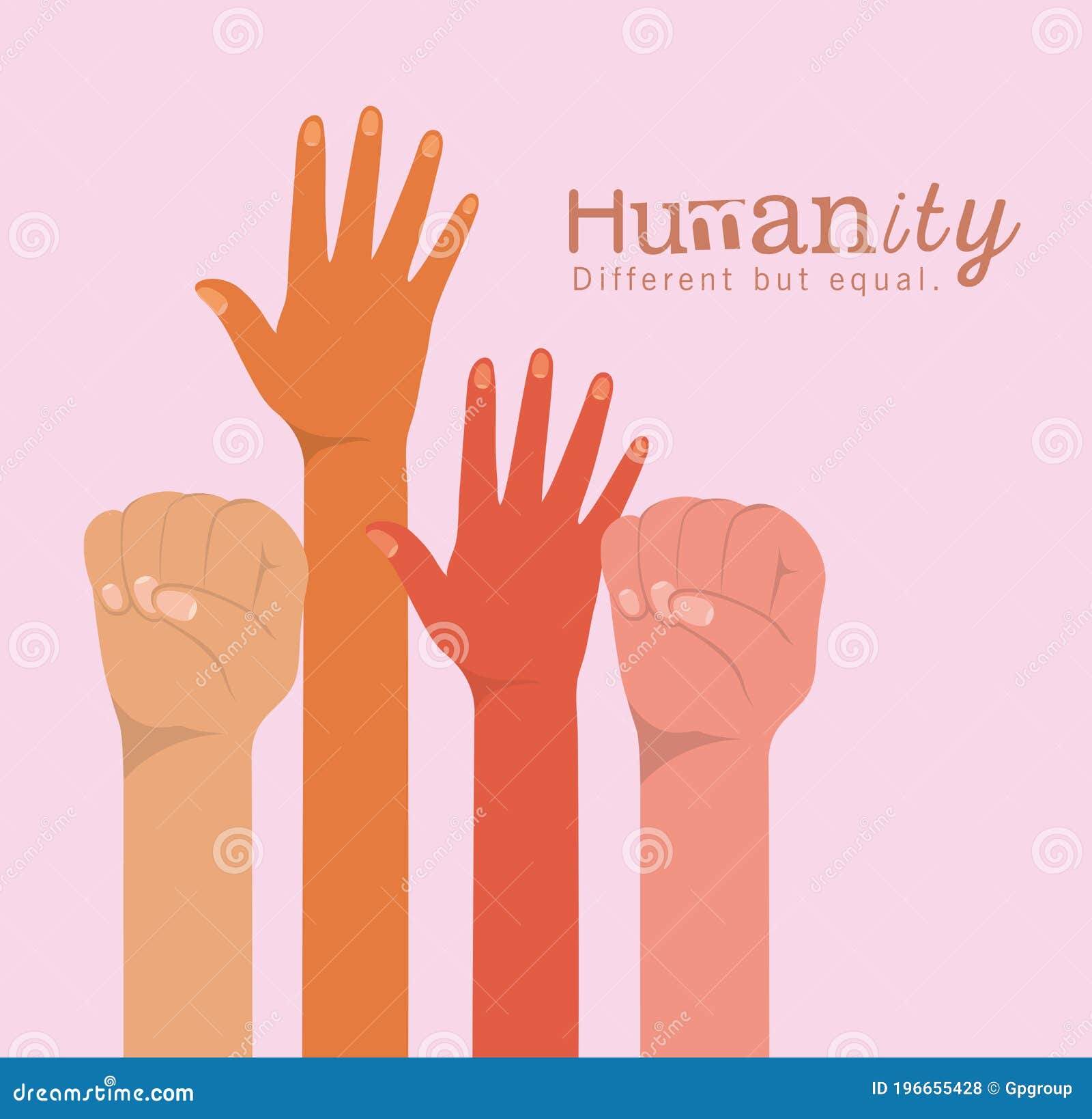 Humanity Different but Equal and Diversity Hands Up Vector Design Stock ...