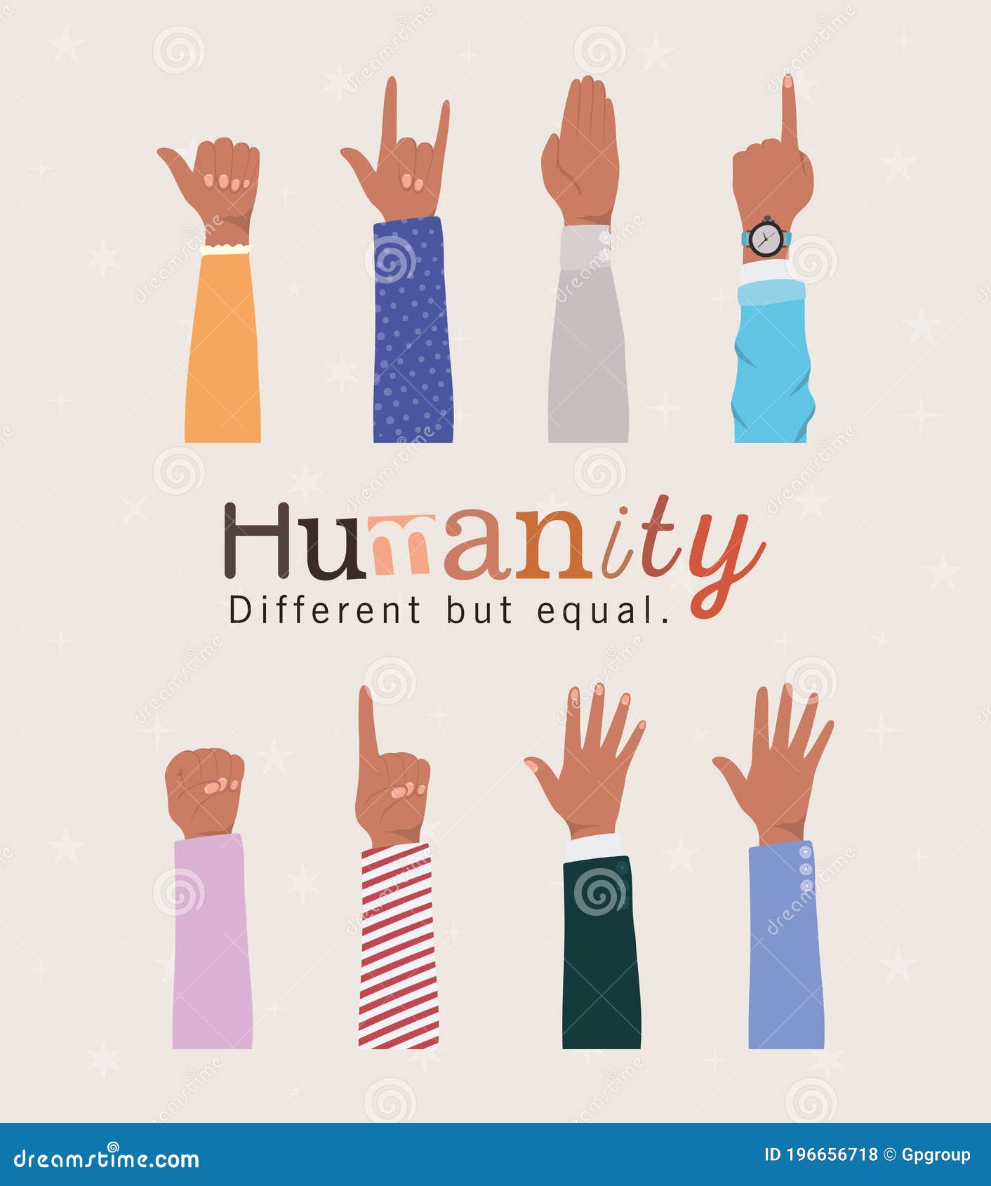 Humanity Different but Equal and Diversity Hands Up Vector Design Stock ...