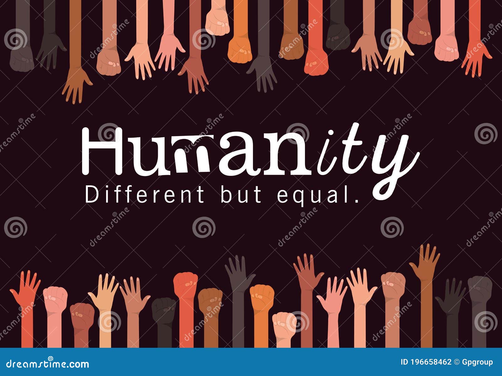 Humanity Different but Equal and Diversity Hands Up Vector Design Stock ...