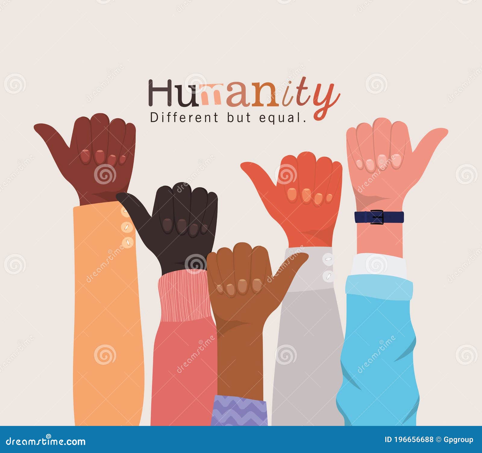 Humanity Different But Equal And Diversity Hands Skin Vector Design ...