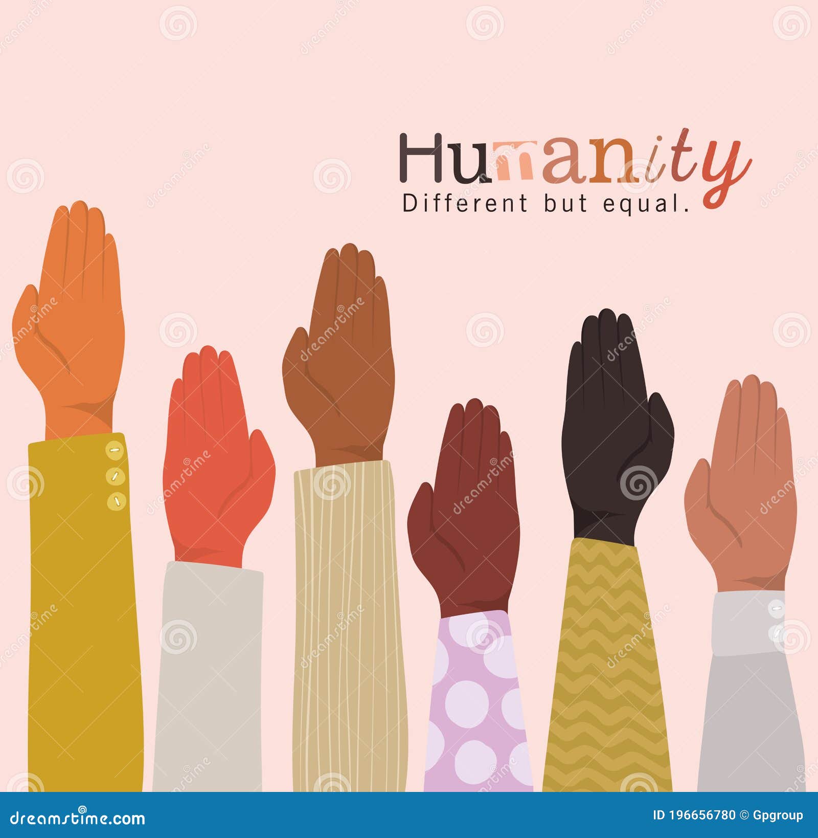 Humanity Different but Equal and Diversity Open Hands Up Vector Design ...