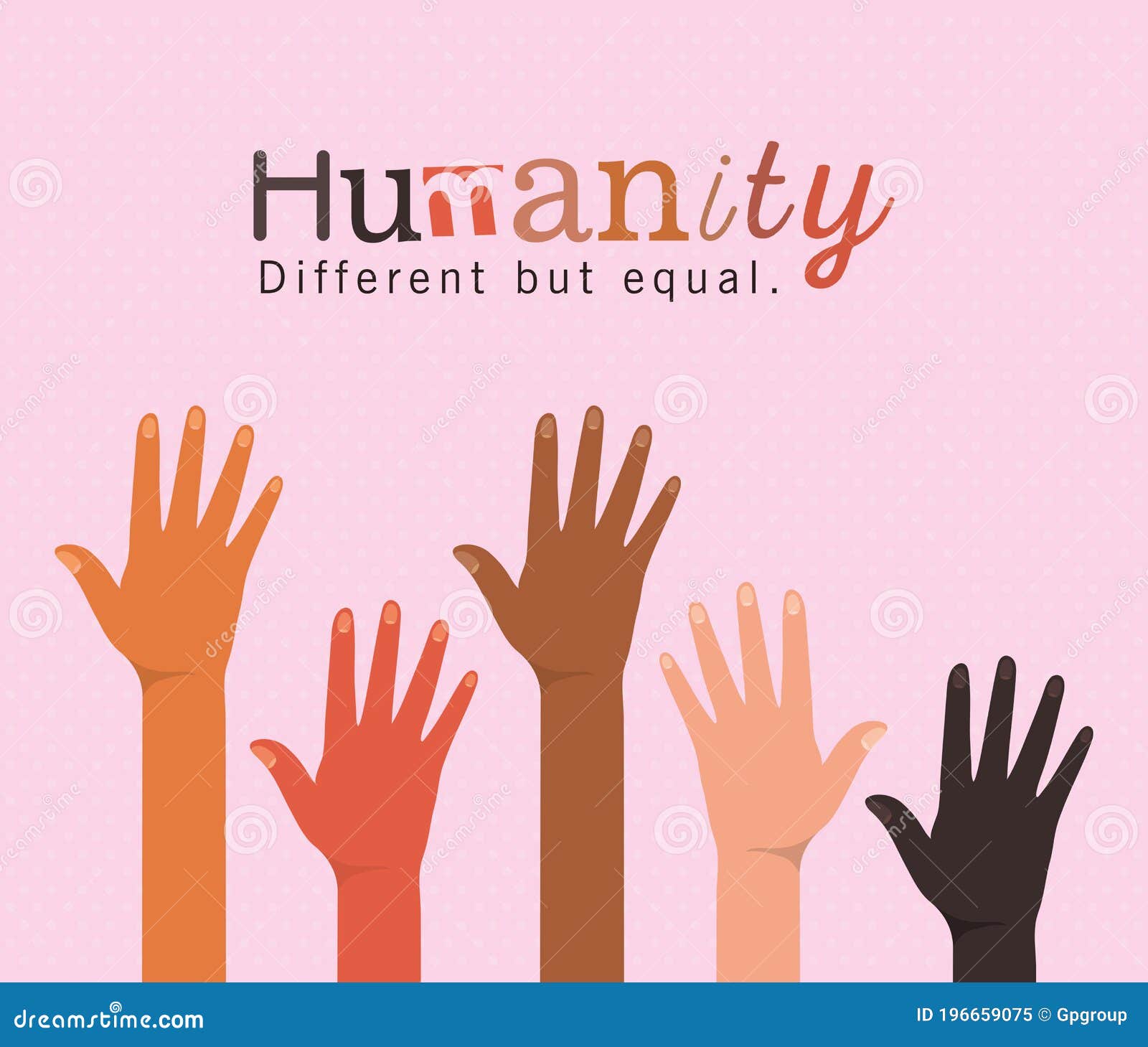 Humanity Different but Equal and Diversity Open Hands Up Vector Design ...