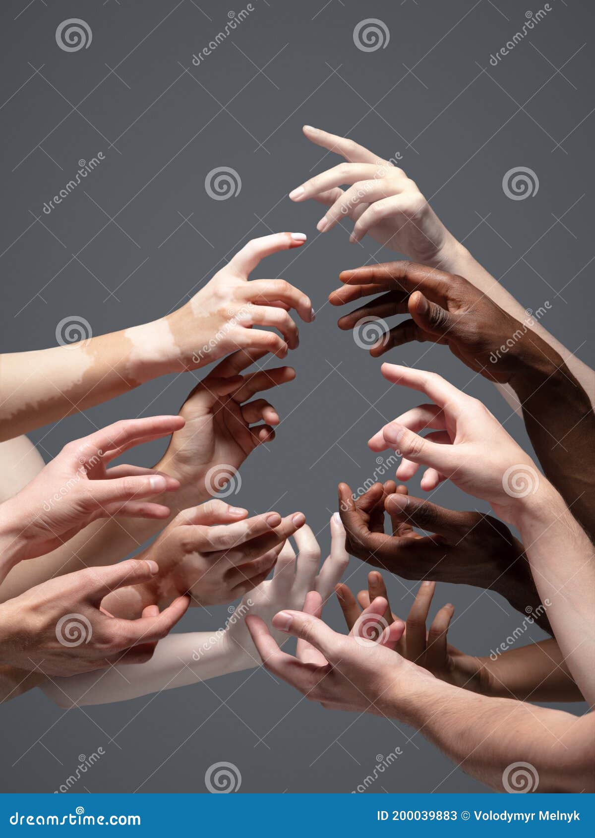 Hands of Different People in Touch Isolated on Grey Studio Background ...