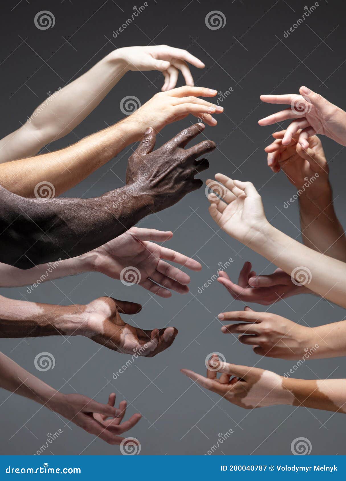 Hands of Different People in Touch Isolated on Grey Studio Background ...