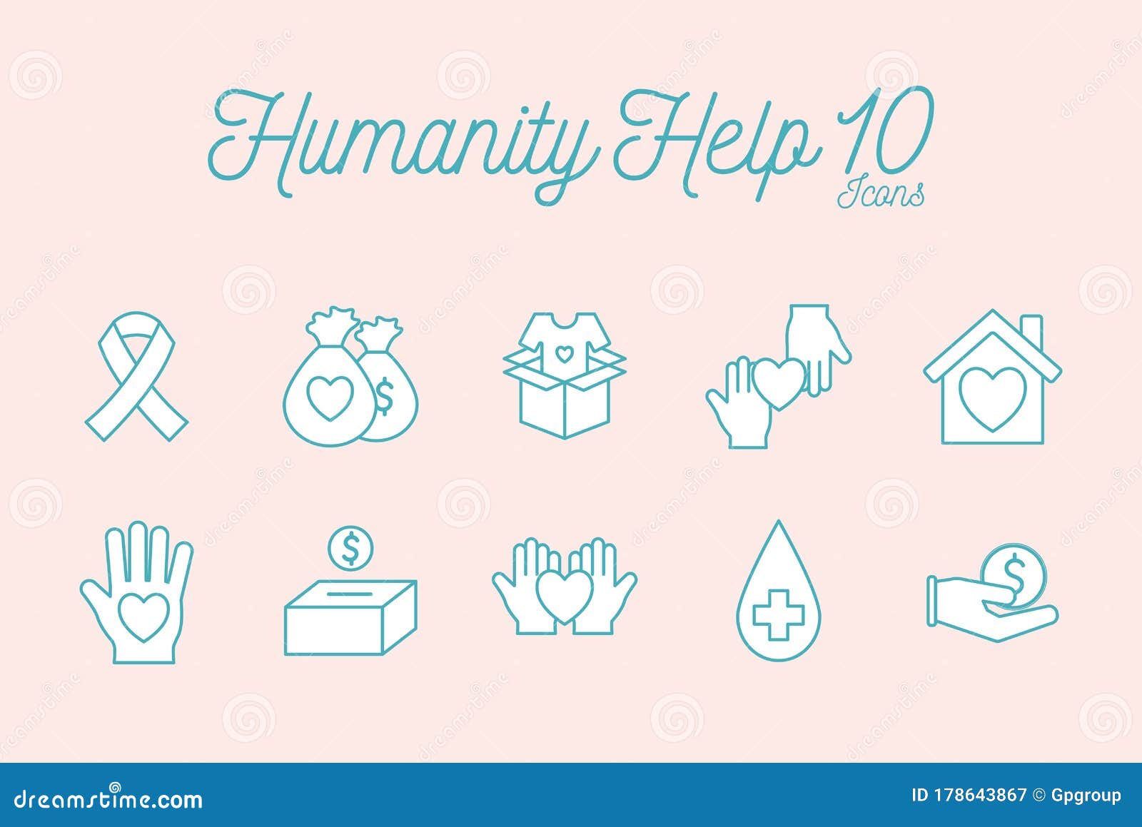 10 Humanity Help Line Style Icon Set Vector Design Stock Vector ...