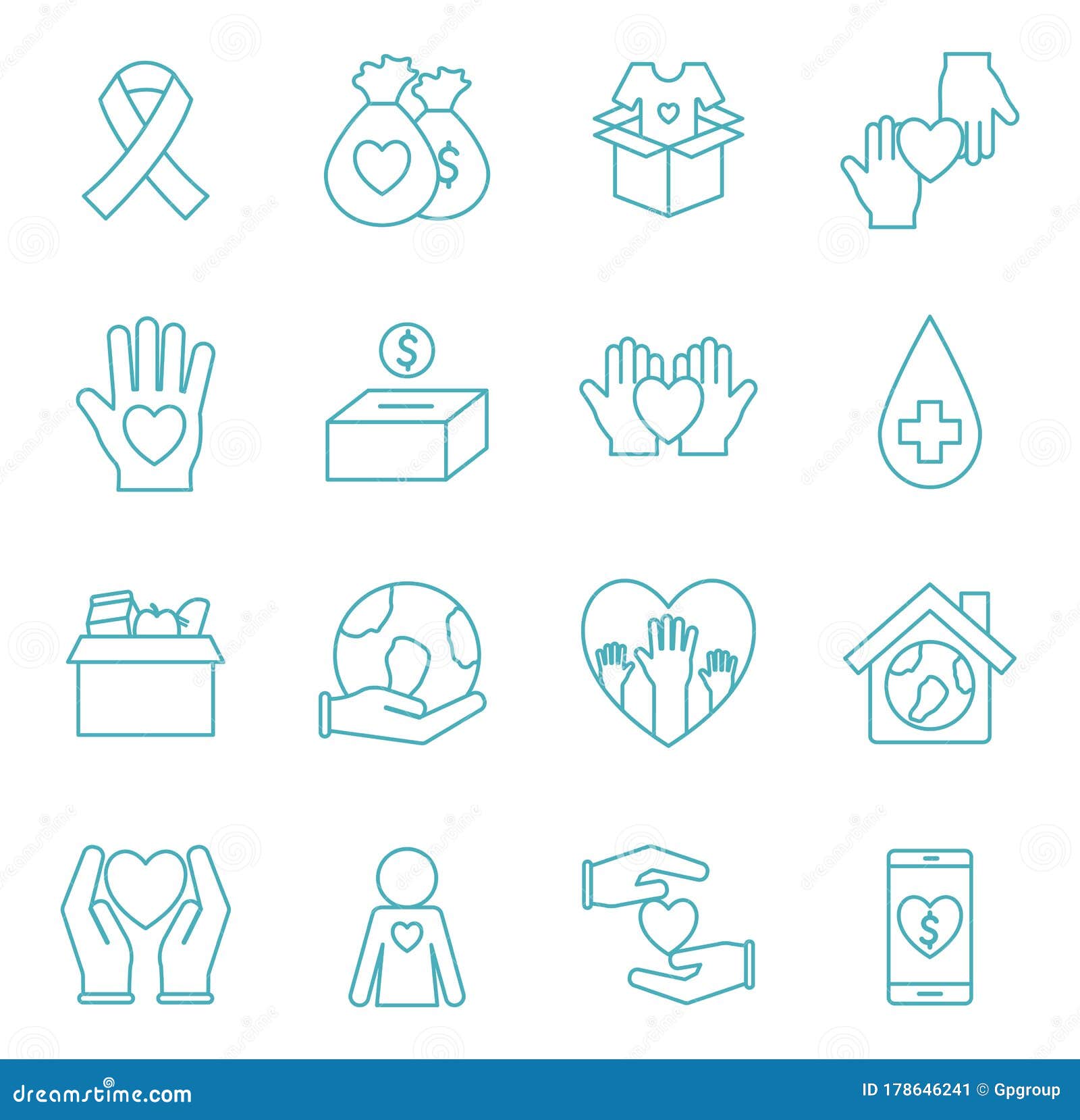 Humanity Help Line Style Icon Set Vector Design Stock Vector ...