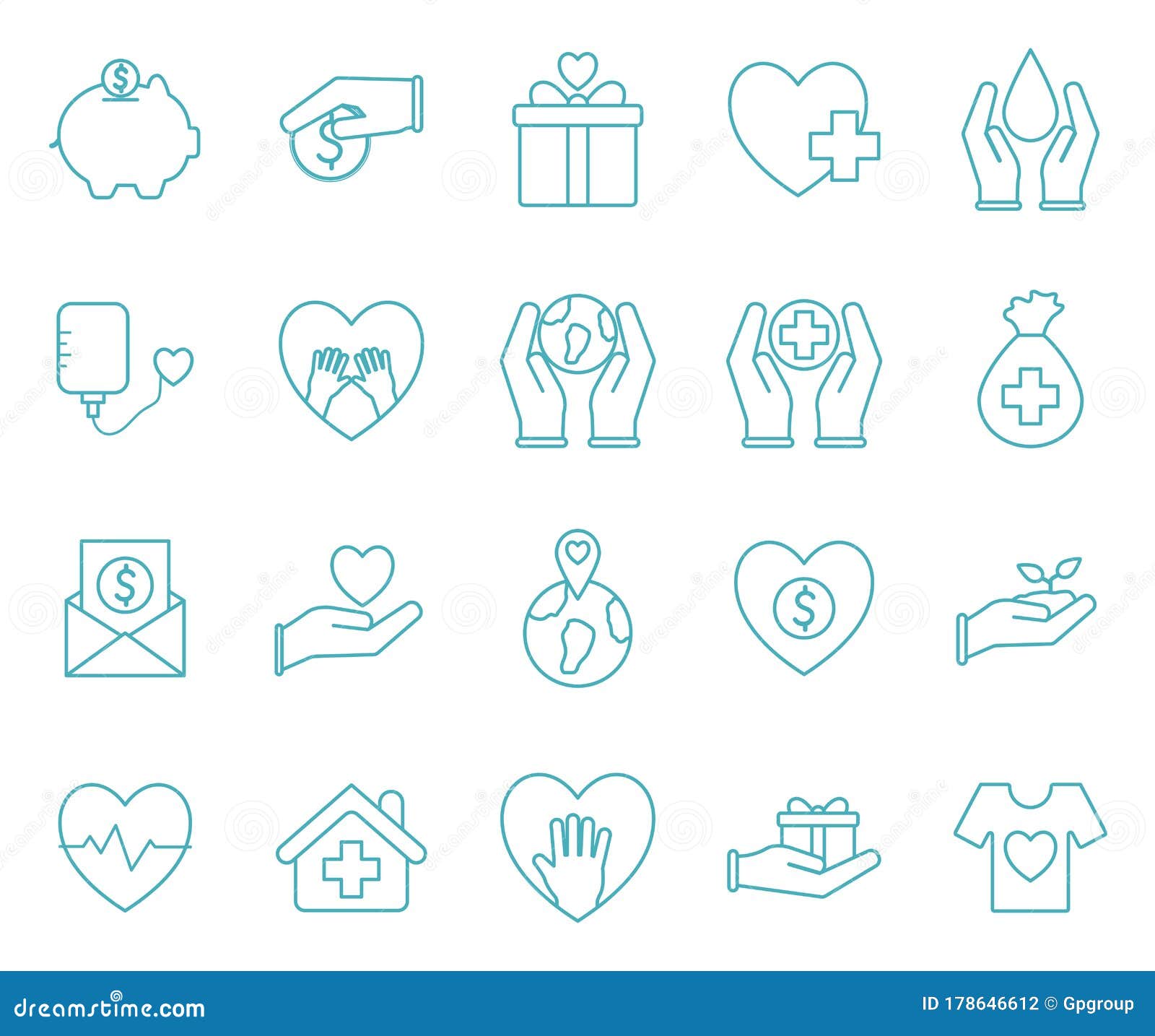 Humanity Help Line Style Icon Set Vector Design Stock Vector ...