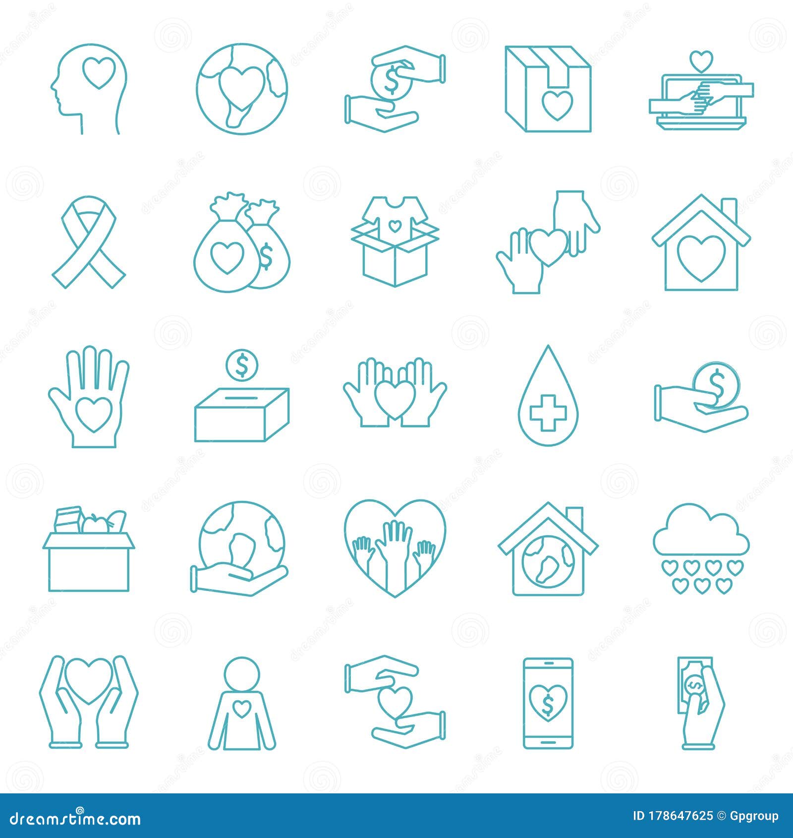 Humanity Help Line Style Icon Set Vector Design Stock Vector ...