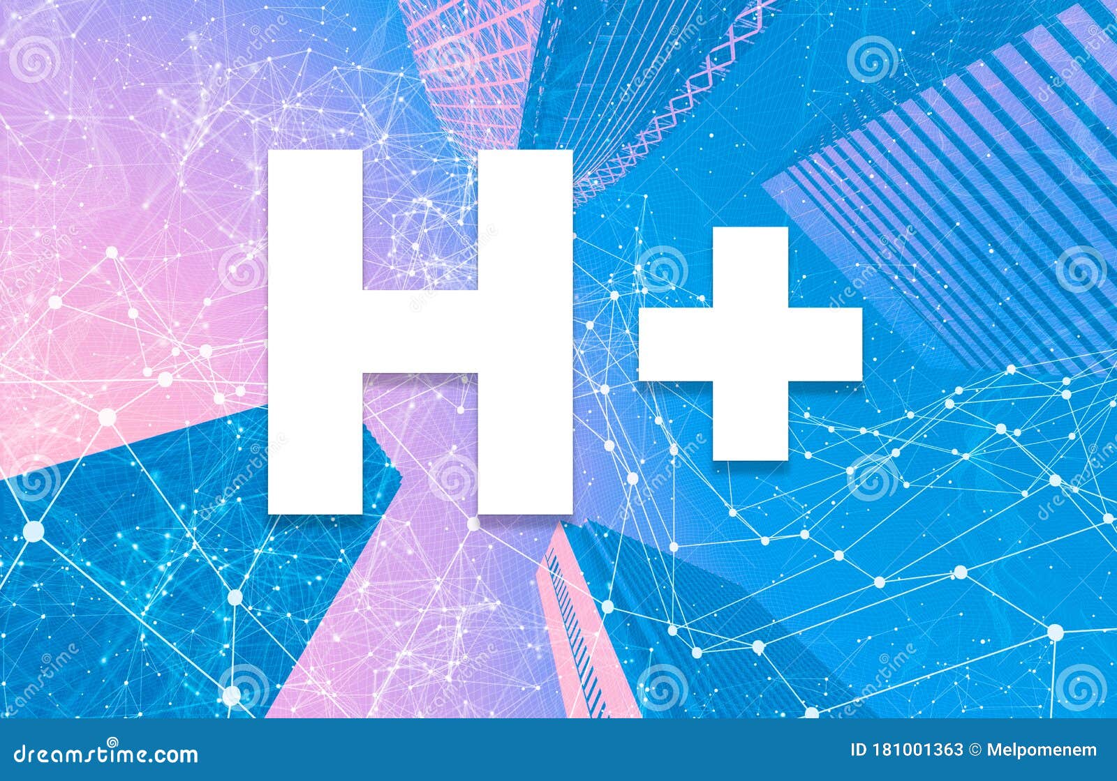 Humanity Plus Theme with Abstract Patterns and Skyscrapers Stock Image ...