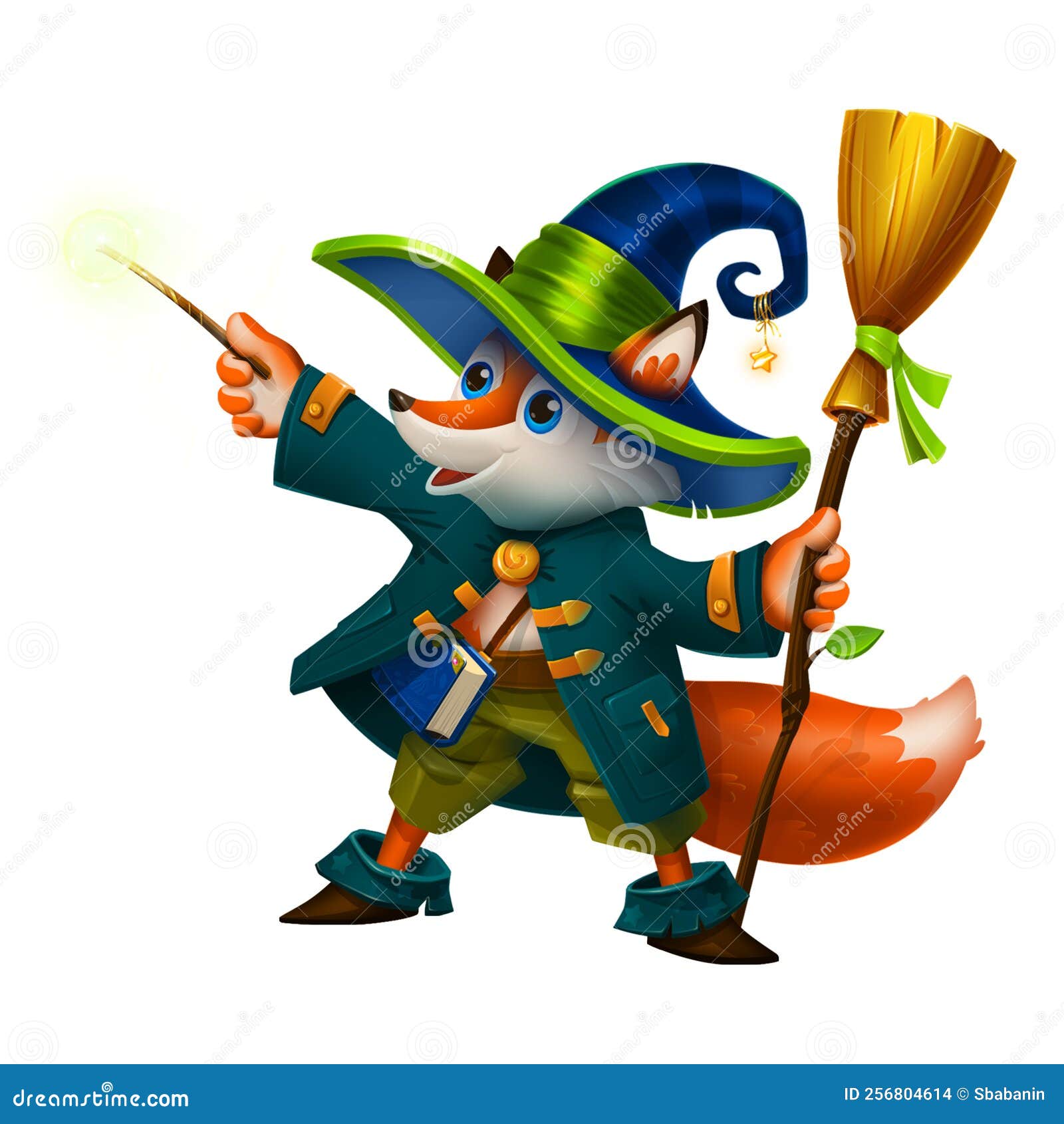 Humanized Animal Character of Fox Wizard Makes Magic with a Magic Wand ...