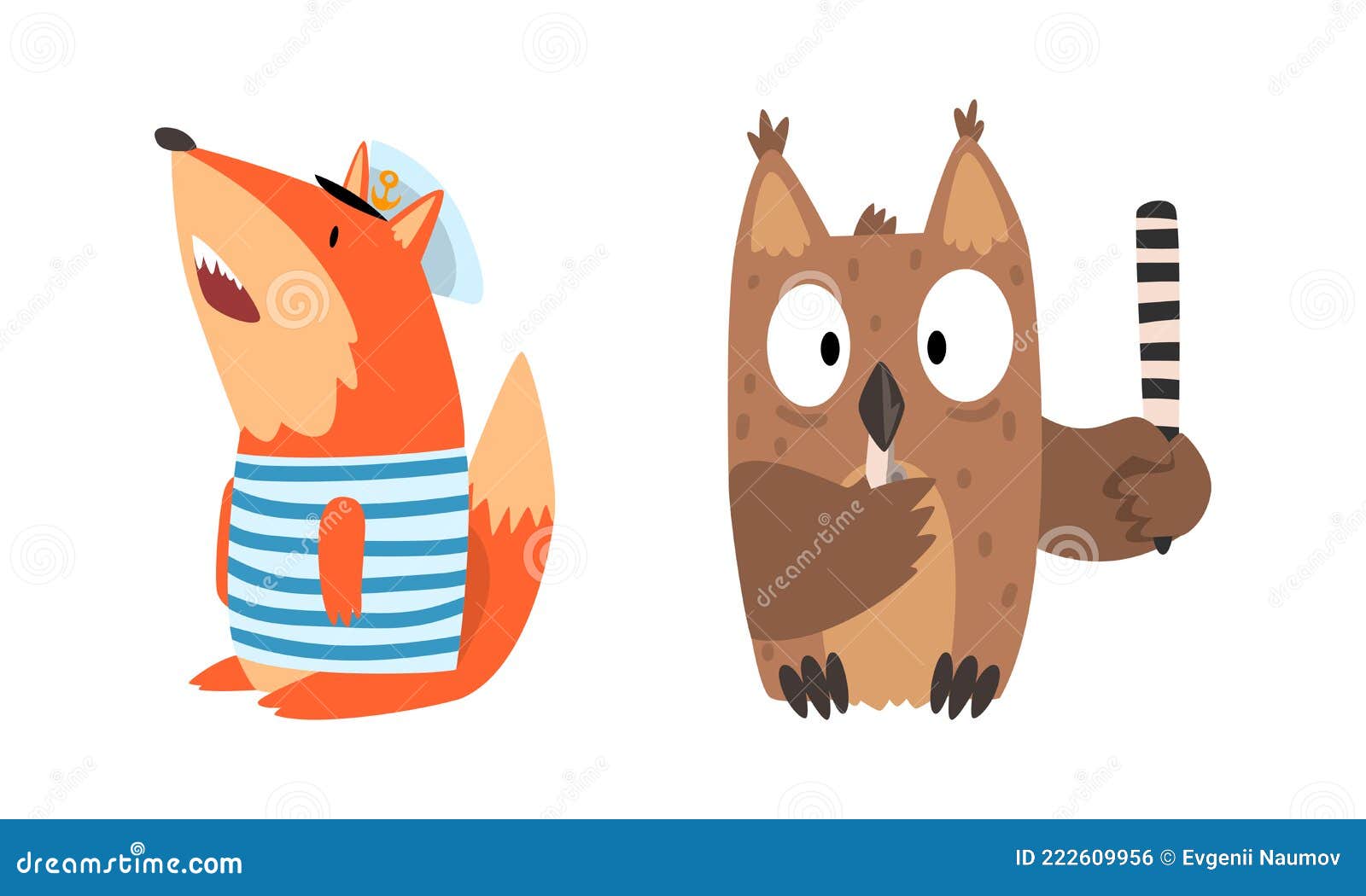 Humanized Animals of Different Professions with Fox Sailor and Owl ...