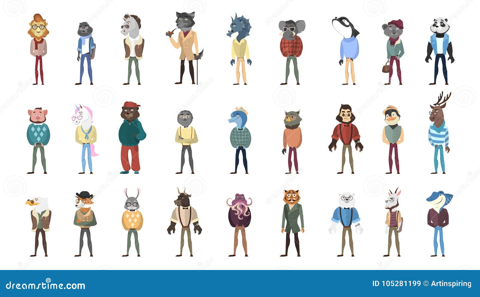 Humanized animals set. stock vector. Illustration of collection - 105281199
