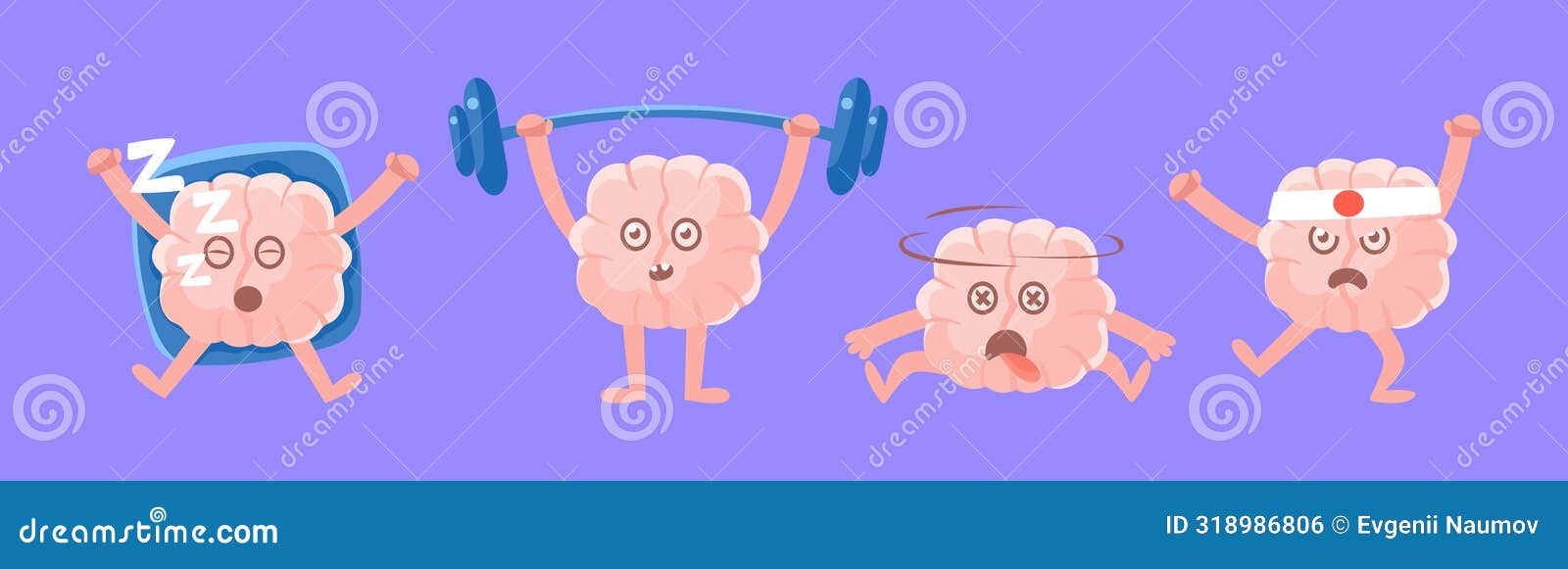 Humanized Brain Character With Various Action Vector Set Stock Photo ...