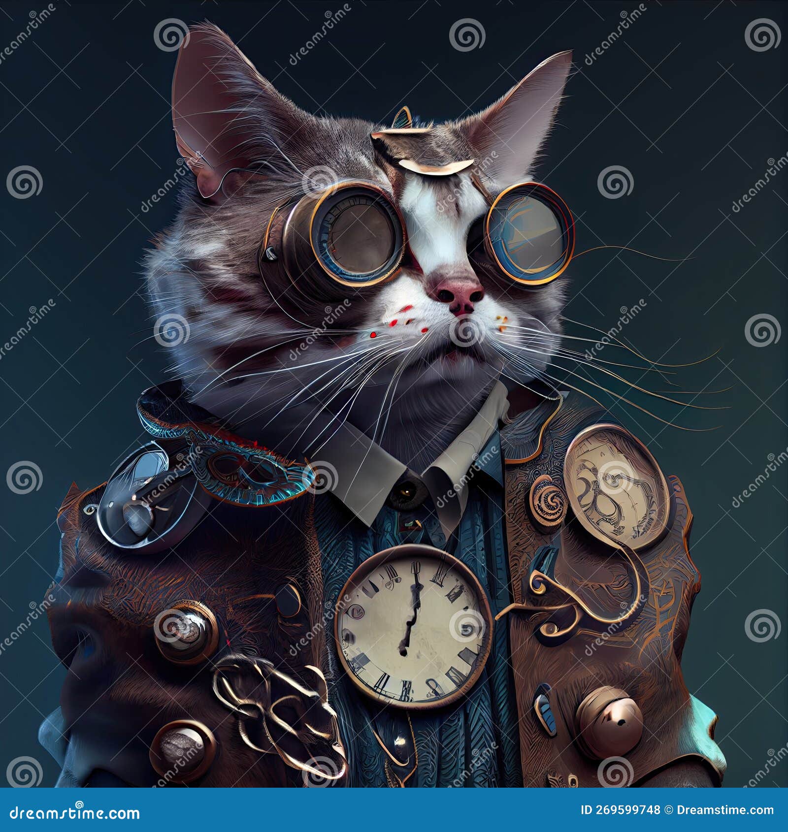 Humanized Cat with a Suit and Time Clocks. Generative AI Stock ...