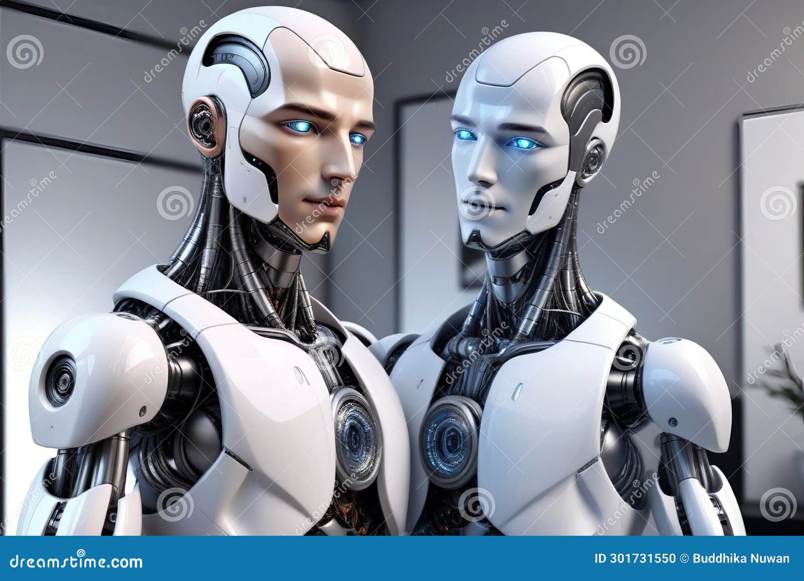 Humanized Face Robot with a White Robot Stock Illustration ...