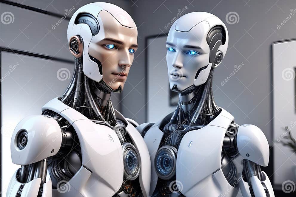 Humanized Face Robot with a White Robot Stock Illustration ...