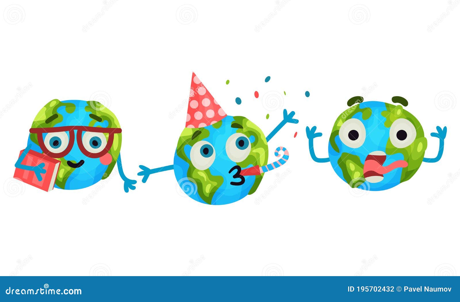 Humanized Globe Sphere Blowing Whistle and Screaming Vector Set Stock ...