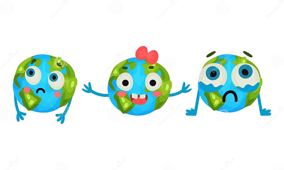 Humanized Globe Sphere Thinking and Crying Vector Set Stock Vector ...