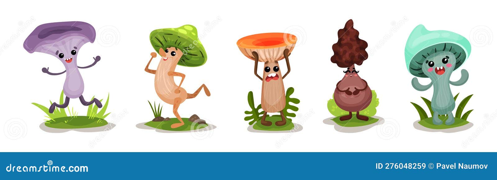Humanized Mushrooms With Cap And Stipe Smiling And Screaming Vector Set ...