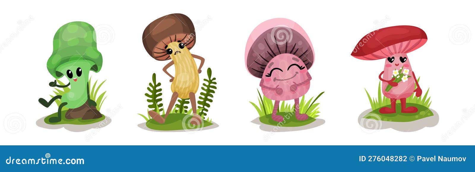Humanized Mushrooms With Cap And Stipe Smiling And Screaming Vector Set ...