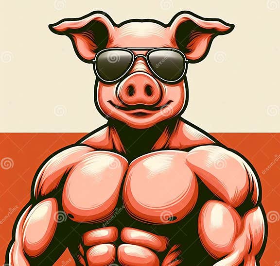 A Humanized Pig with Muscles Stock Illustration - Illustration of ...