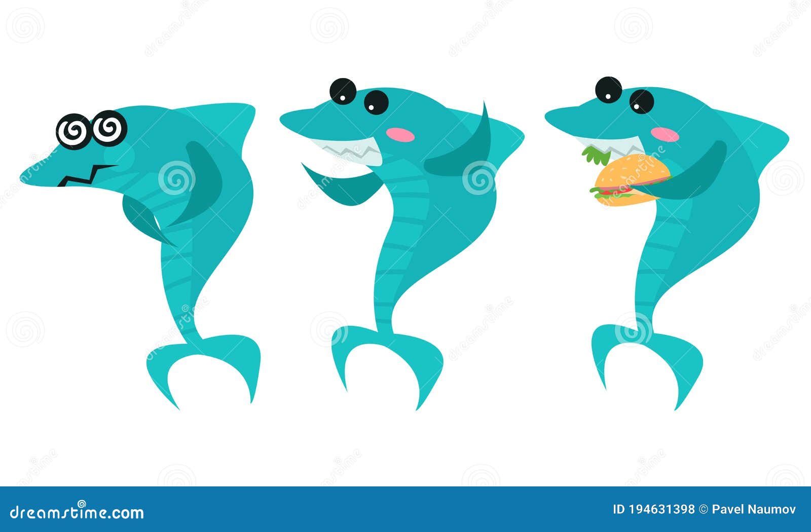 Humanized Shark Showing Different Emotion Vector Set Stock Photo ...