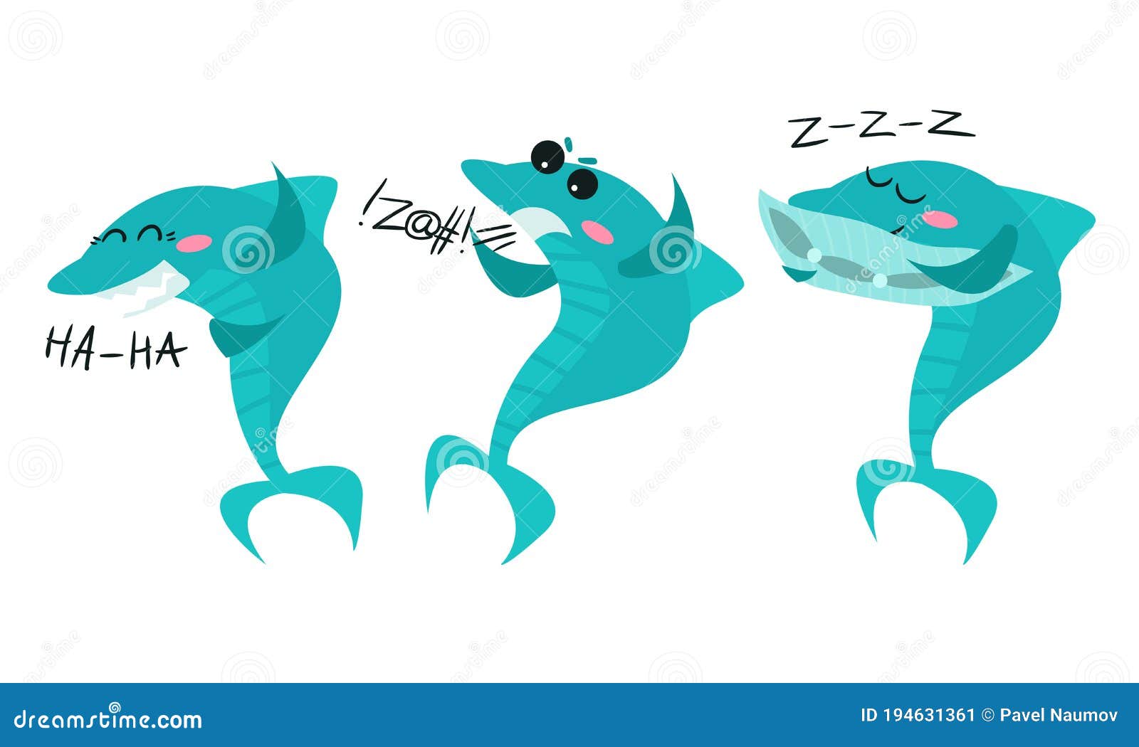 Humanized Shark Crying, Holding Heart And Feeling Sadness Vector Set ...