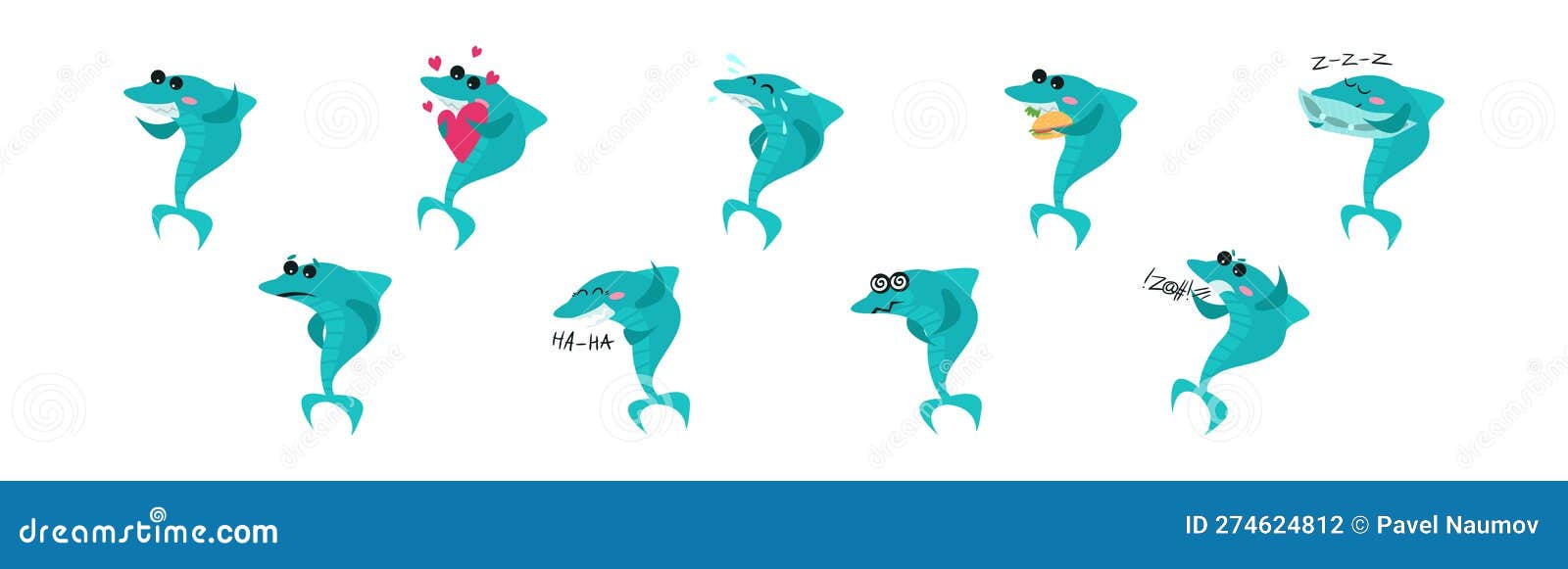 Humanized Shark Showing Different Emotion Vector Set Stock Illustration ...