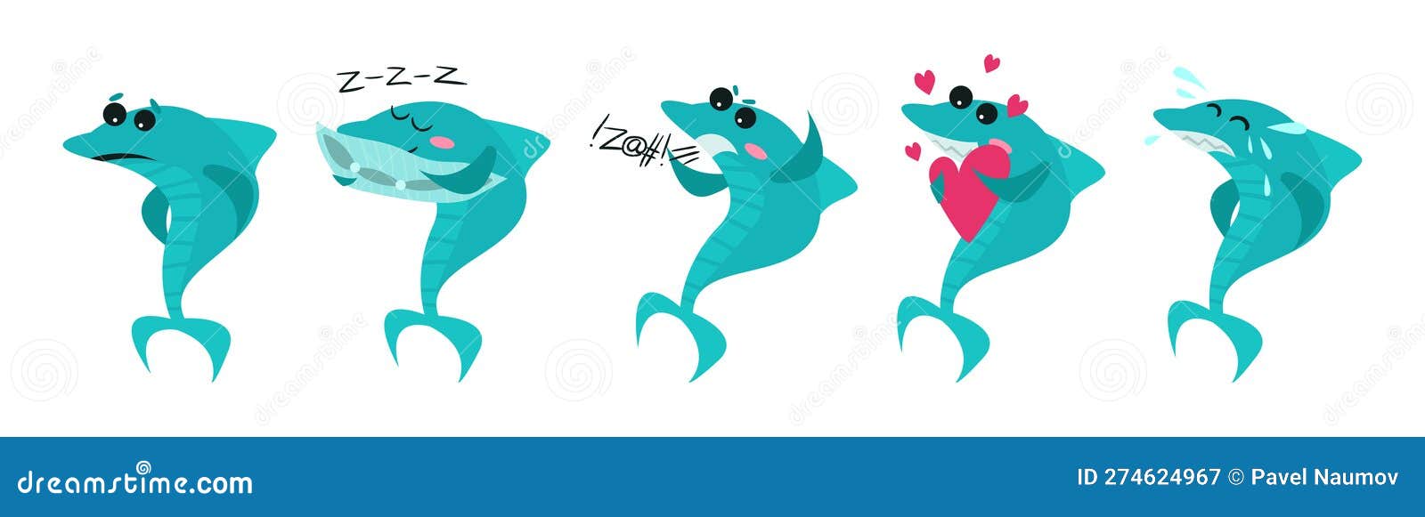 Humanized Shark Showing Different Emotion Vector Set Stock Photo ...