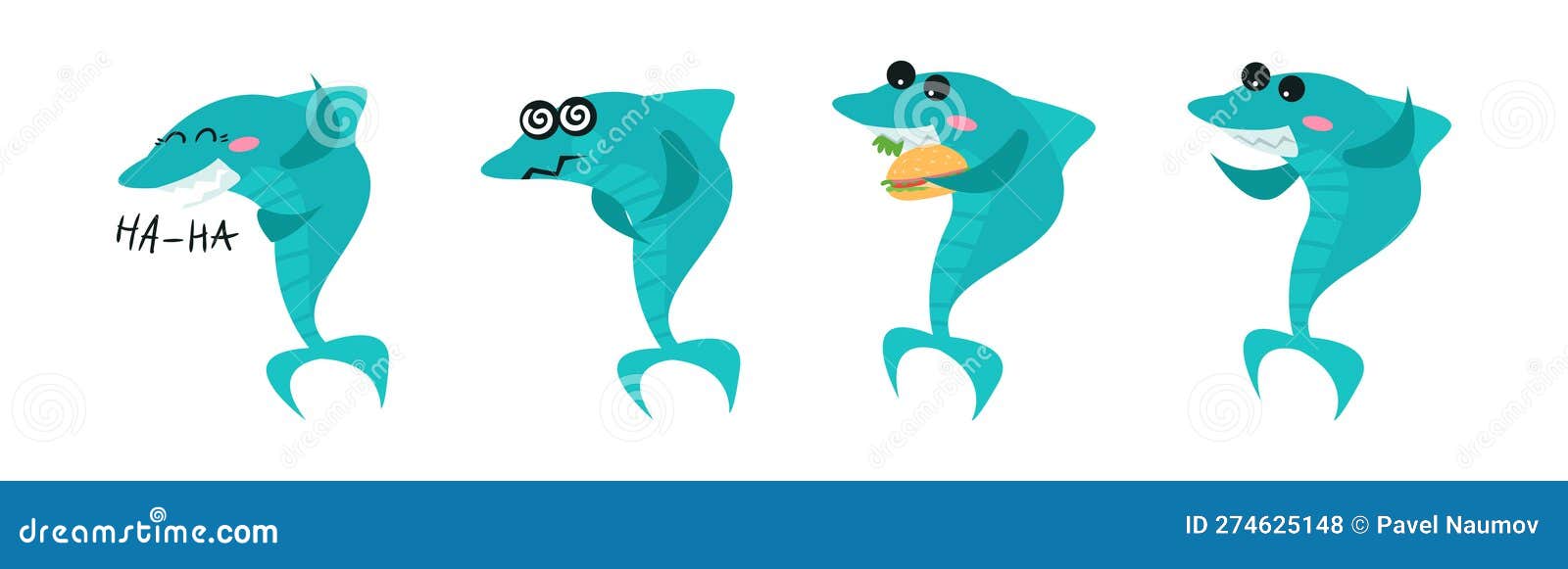 Humanized Shark Showing Different Emotion Vector Set Stock Photo ...