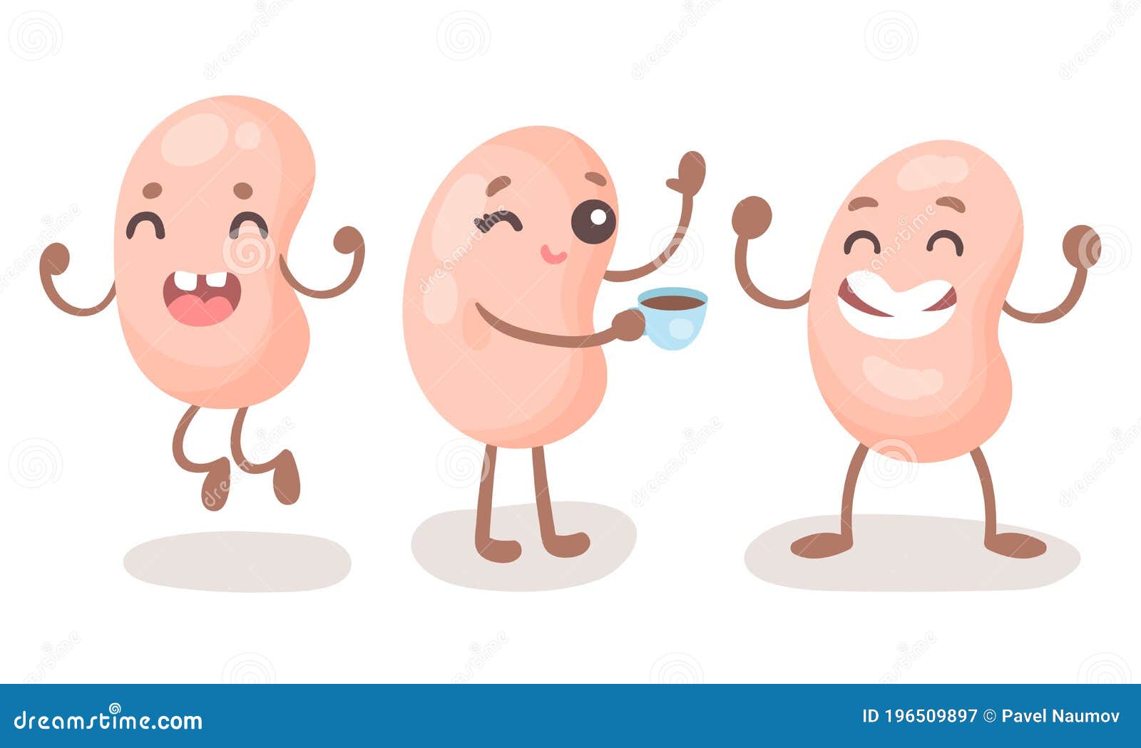 Humanized Soy Bean Character Laughing and Jumping Vector Set Stock ...