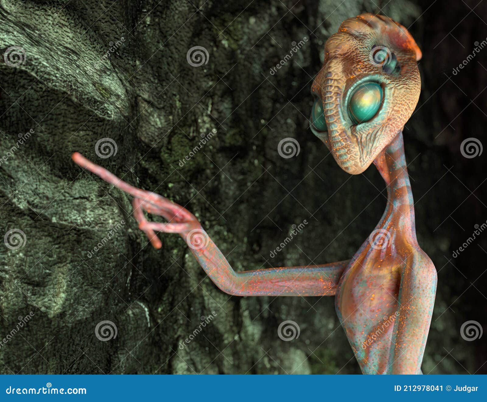 Humanoid Alien Points a Finger. Conceptual Creative Illustration Stock ...