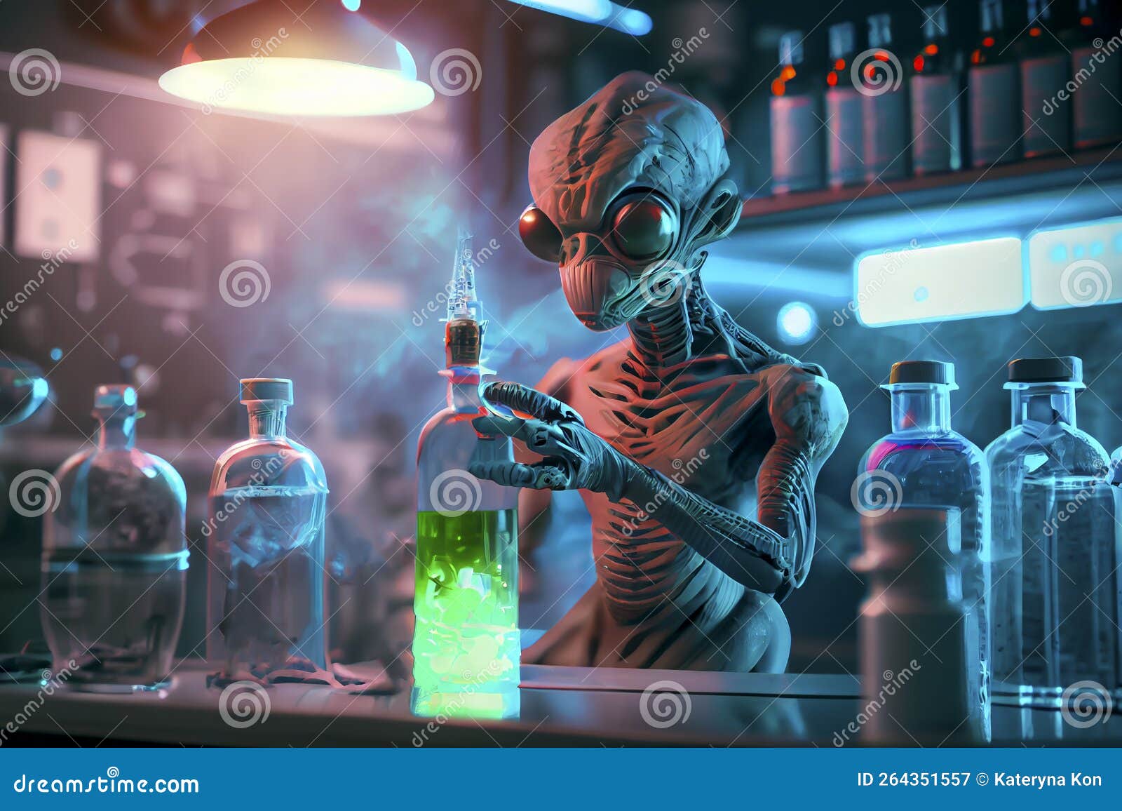 Humanoid Alien Working in Research Laboratory, Generative Ai ...