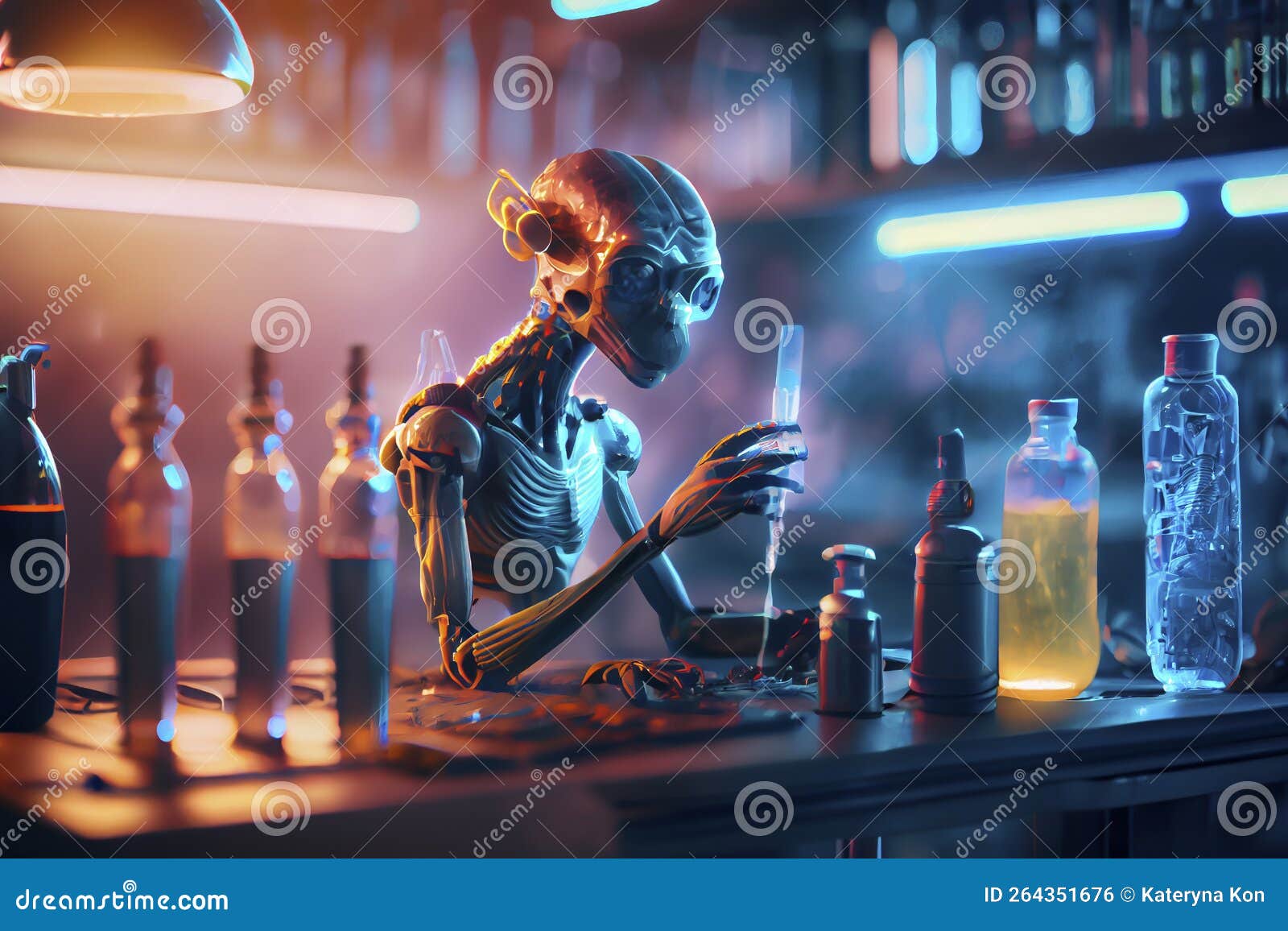 Humanoid Alien Working in Research Laboratory, Generative Ai ...