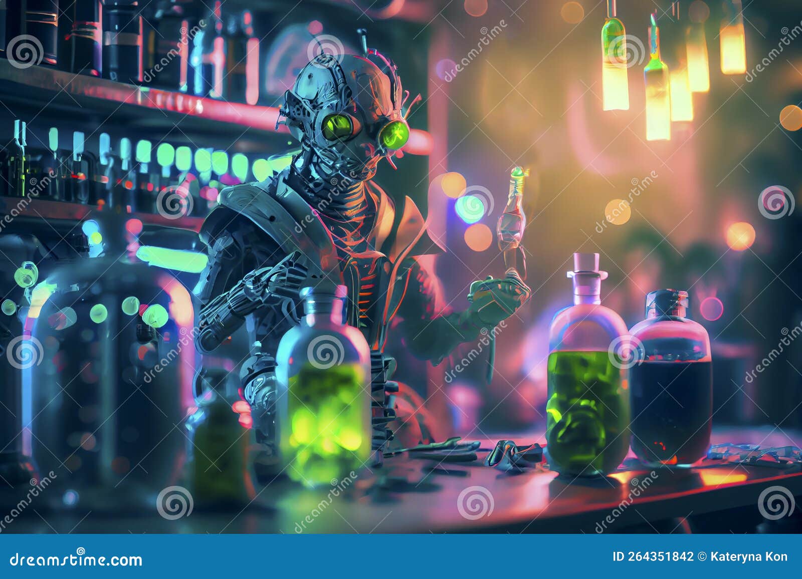 Humanoid Alien Working in Research Laboratory, Generative Ai ...