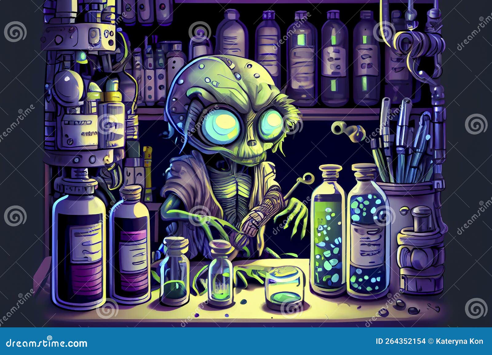 Humanoid Alien Working in Research Laboratory, Generative Ai ...