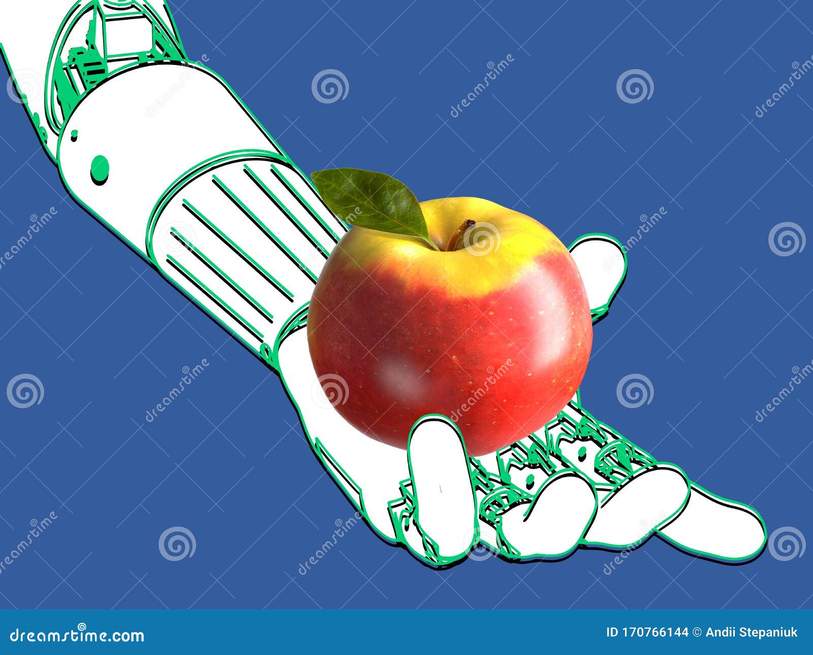 Humanoid Android Hand with Apple Stock Illustration - Illustration of ...