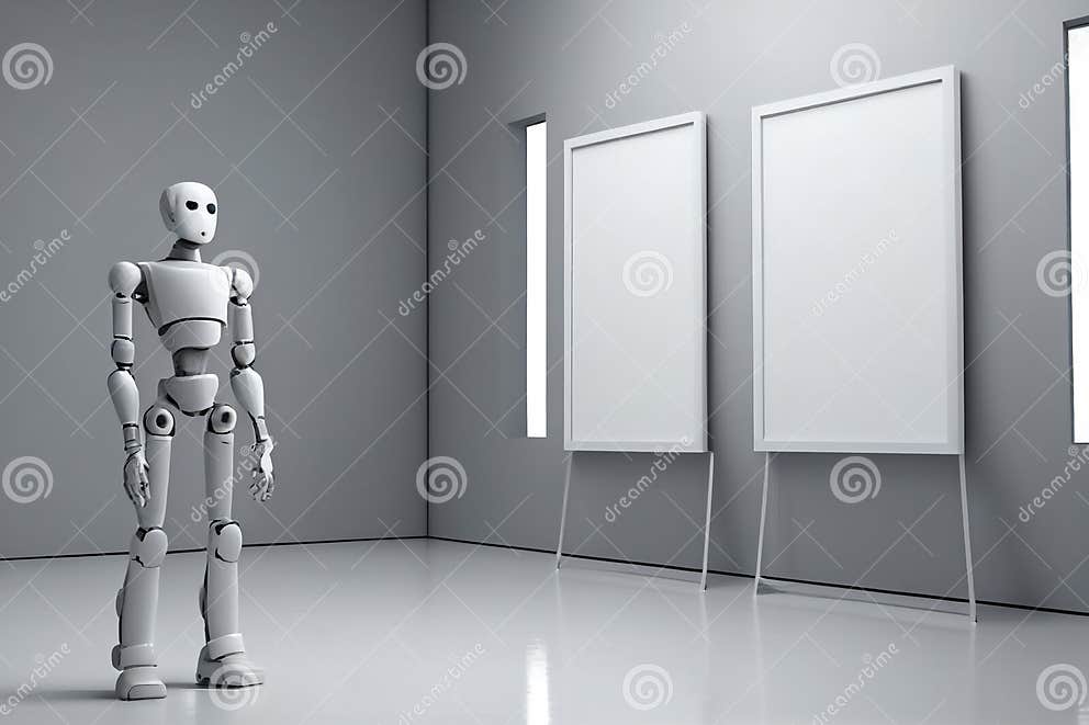 Humanoid Android Robot Thinking of a Creative Machine Learning Idea for ...