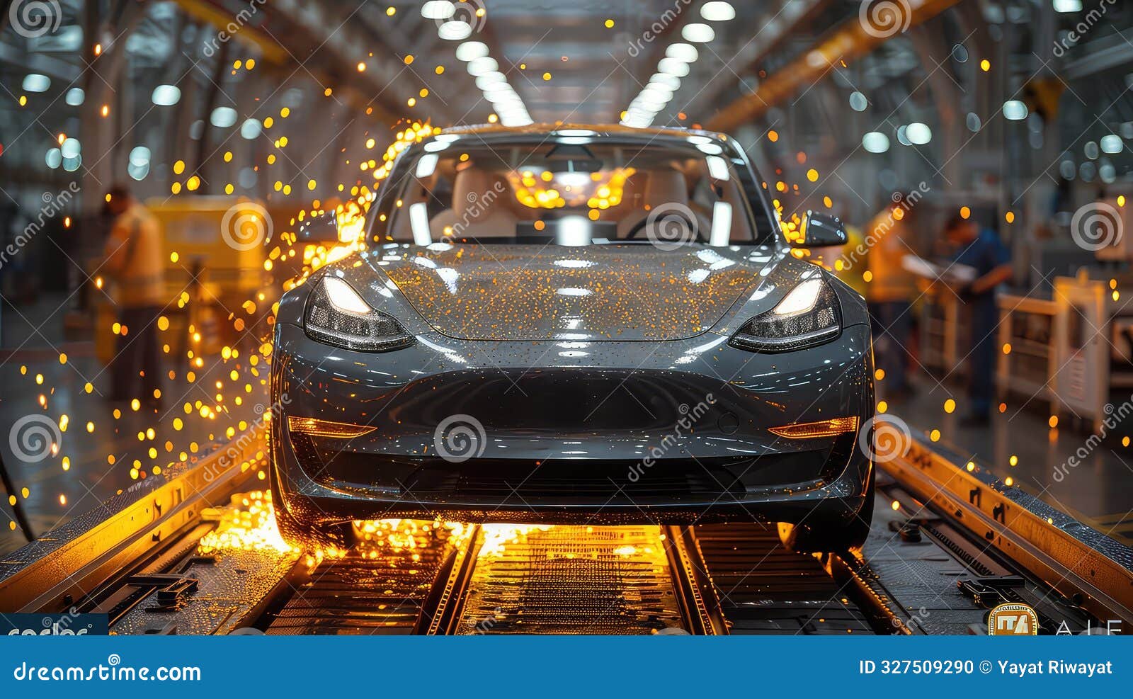 Humanoid Android Welding a Tesla Cybertruck Generated with AI Stock ...