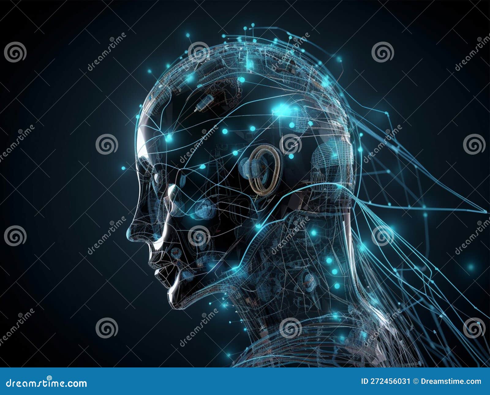 Humanoid Artificial Intelligence Circuit Board Robot Head, Neural ...