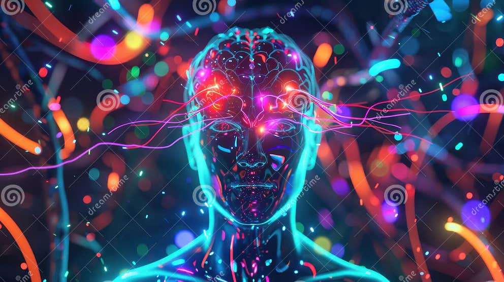 A Humanoid with Bright Neon Lighting. Stock Image - Image of cyborg ...