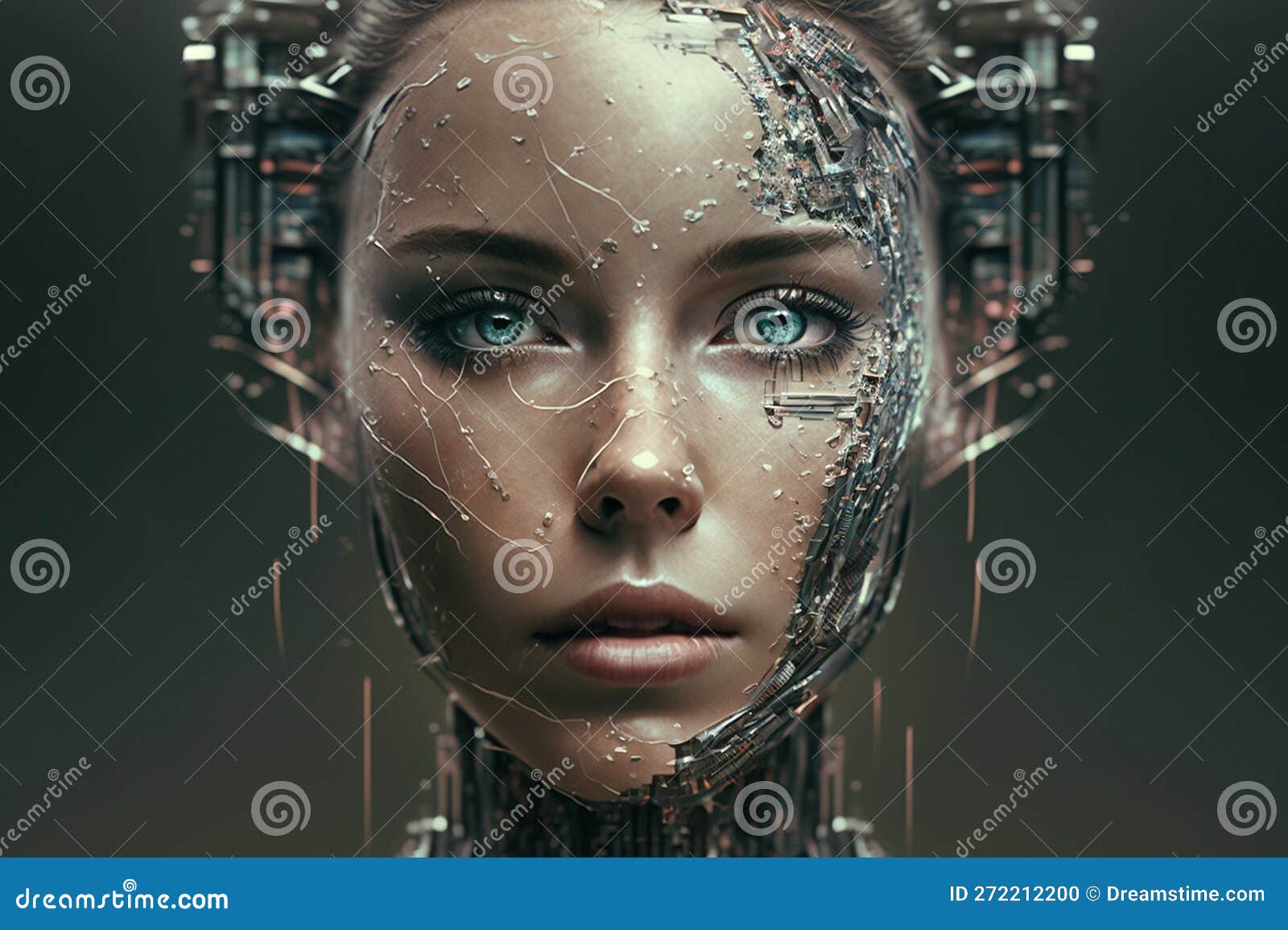 Humanoid Cyber Girl with a Neural Network Thinks. Artificial ...