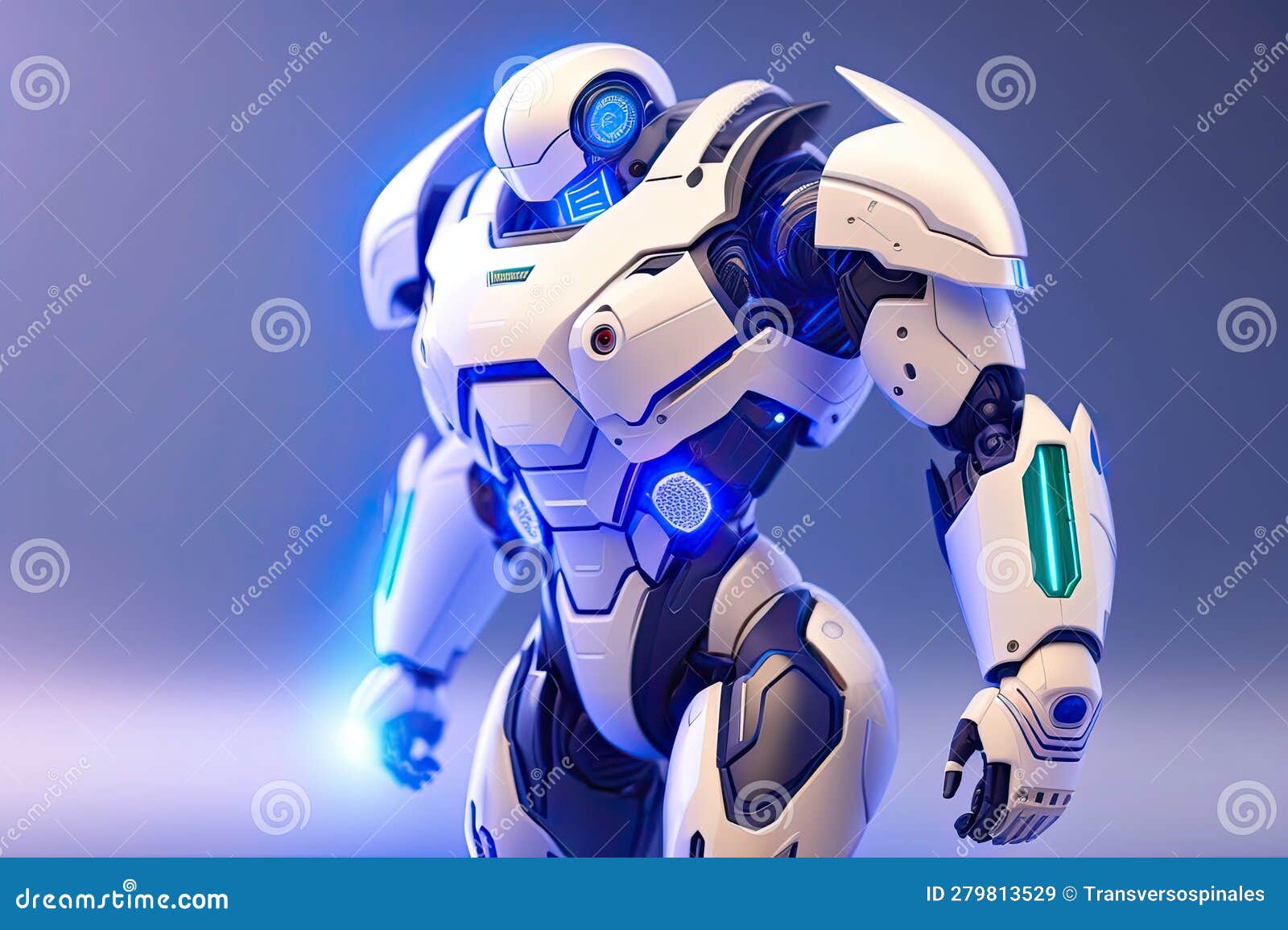 Humanoid Cyborg with Blue Glowing. White Robot Generative AI Stock ...