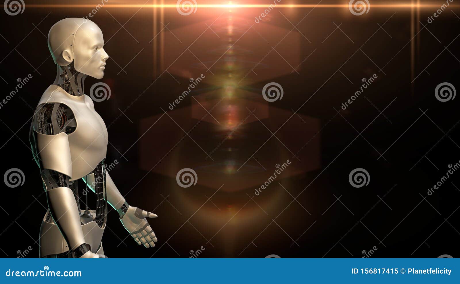 AI Robot, Male Android Lit by a Bright Light with Dark Background Stock ...