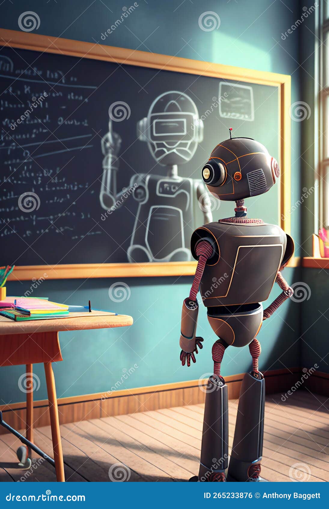 Humanoid Education Robot Teacher in Front of a School Classroom ...