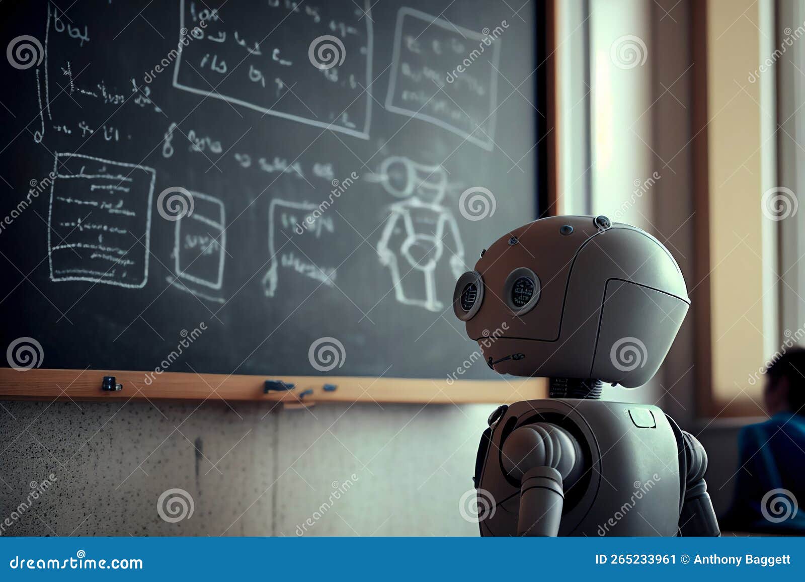 Humanoid Education Robot Teacher in Front of a School Classroom ...